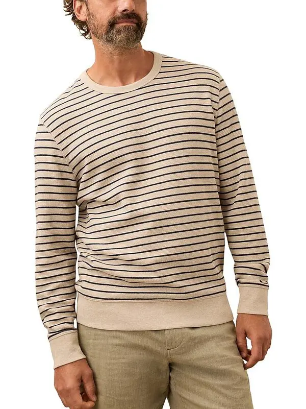 Faherty Brand Double Knit Crewneck - Oat Navy Stripe
