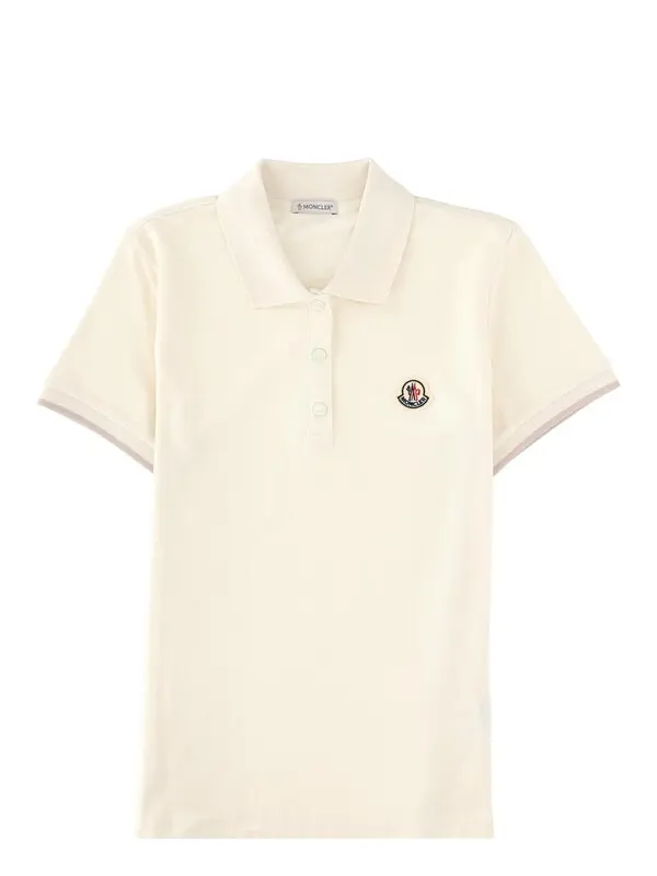 Moncler Polo With Logo Patch - Ivory