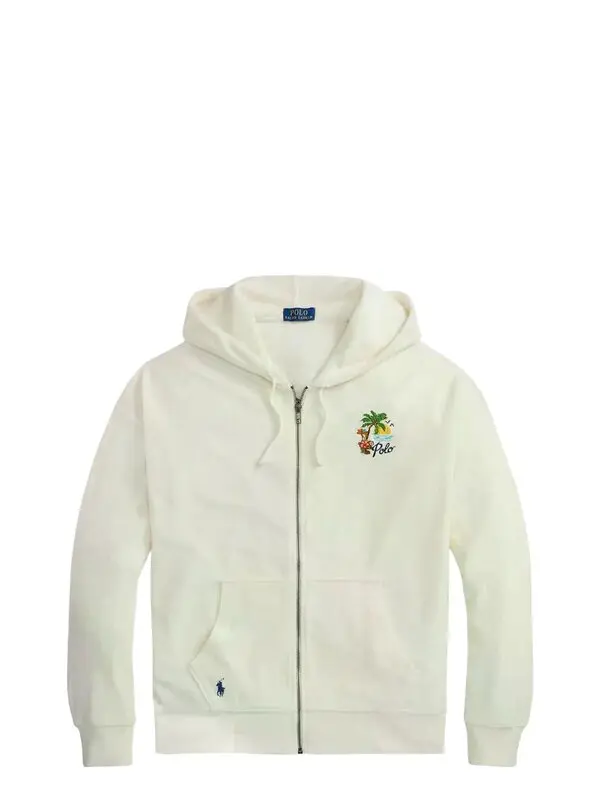 Polo Ralph Lauren Embroidered Tropical Motif Full Zip Hoodie - Neutrals