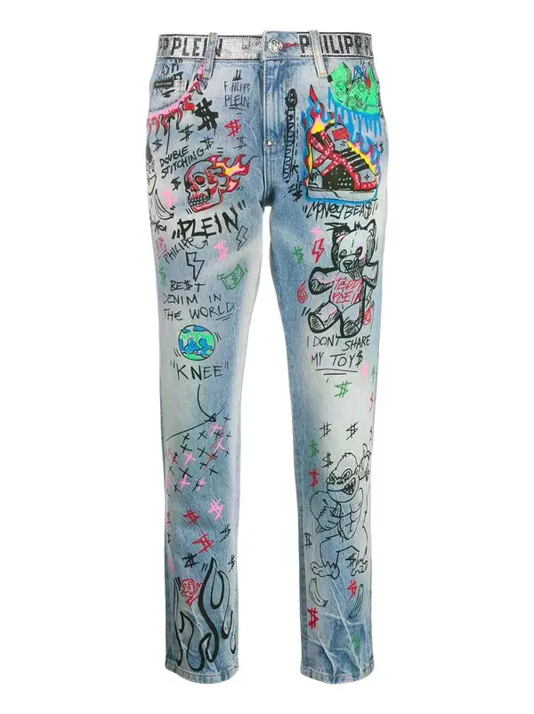 Philipp Plein Art 5 Graffiti Boyfriend Jeans - Blue
