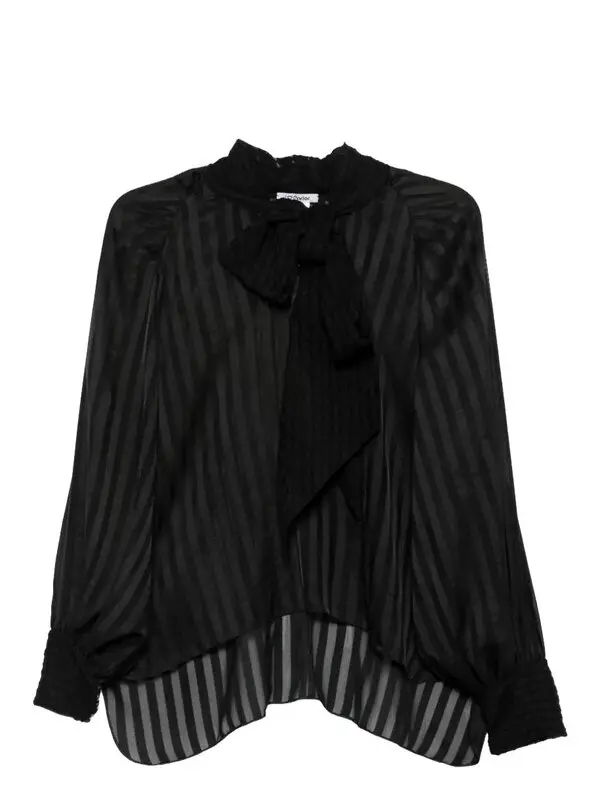 PARLOR Striped Pussy-bow-collar Blouse - Black