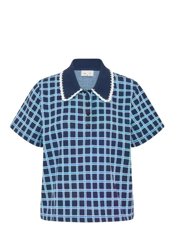 The Upside Checked Crochet-trim Polo Shirt - Blue