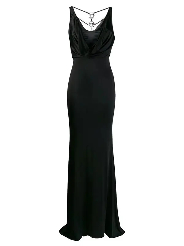 Philipp Plein Crystal Logo Long Dress - Black