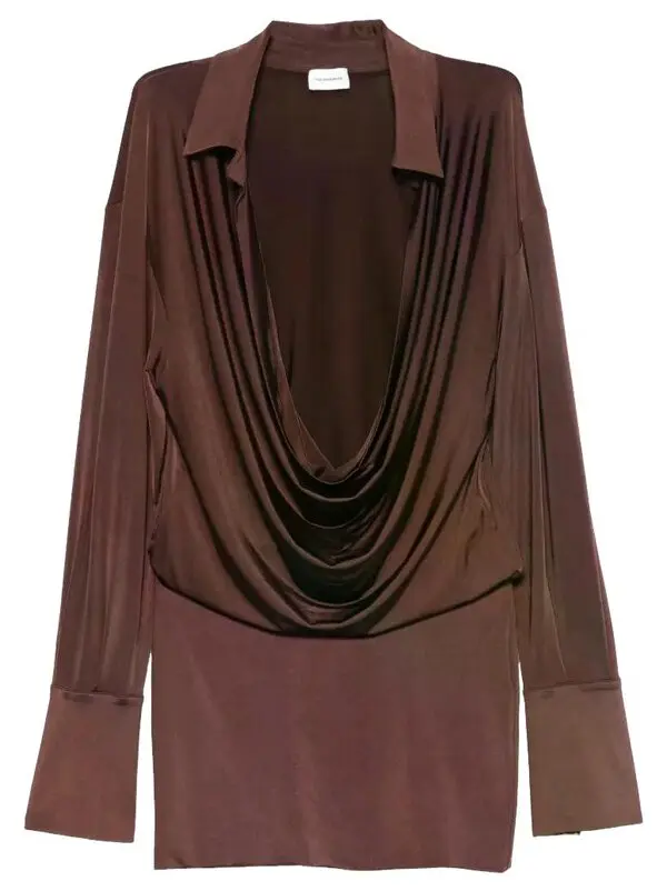 Andamane Draped Long-sleeve Dress - Brown