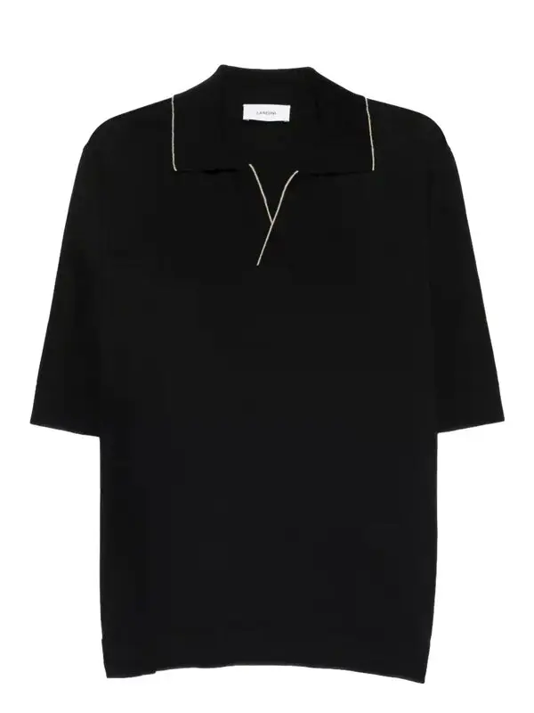LARDINI Contrast-trim Open-collar T-shirt - Black