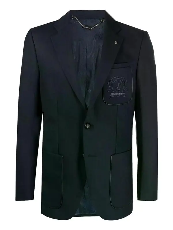 BILLIONAIRE Crest Motif Wool Blazer - Blue