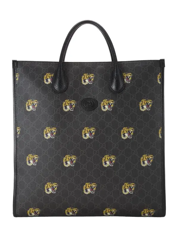 Gucci Gg Supreme Interlocking Gg Tiger Tote - Black