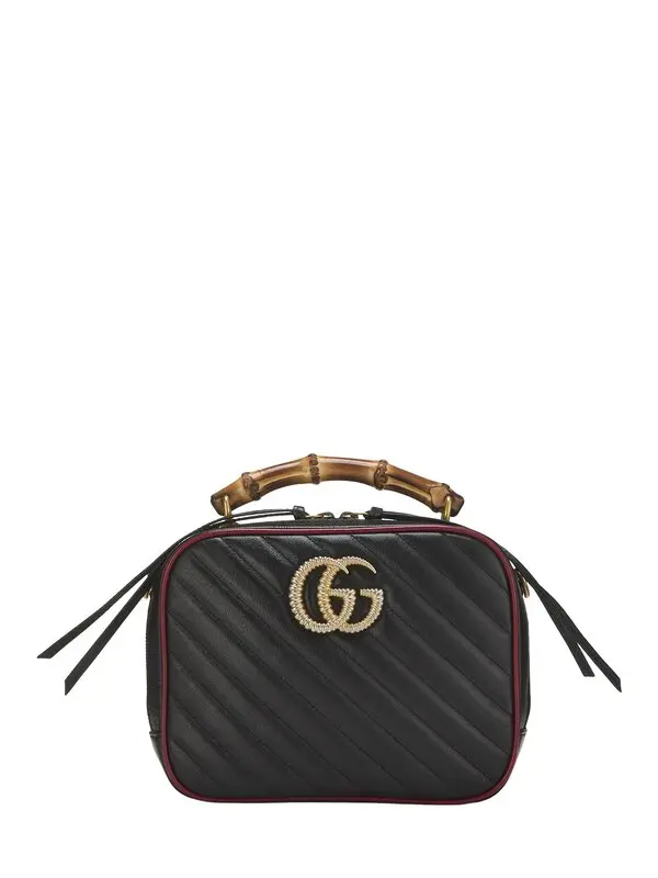 Gucci Leather Torchon Gg Marmont Bamboo Top Handle Bag - Black