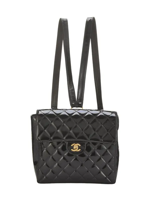 Chanel Quilted Patent Flap Backpack - Black