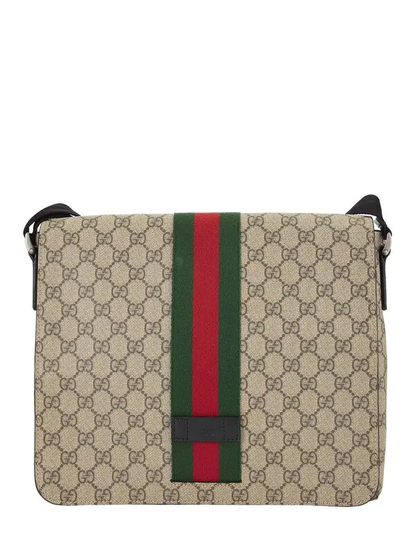 Gucci Gg Supreme Flat Messenger Bag - Black