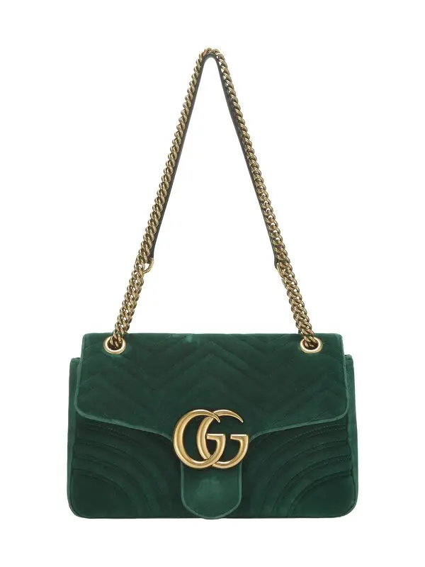 Gucci Velvet Marmont Matelassé Shoulder Bag - Green