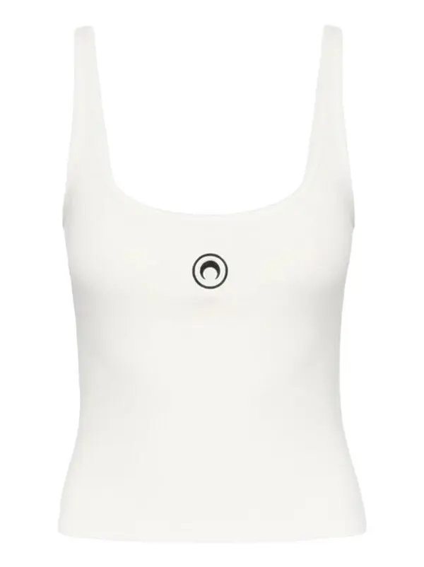 MARINE SERRE Moon Logo Ribbed Tank Top - White