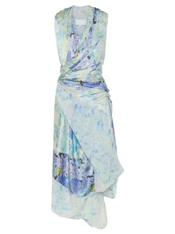 MAISON MARGIELA Floral Draped Midi Dress - Blue