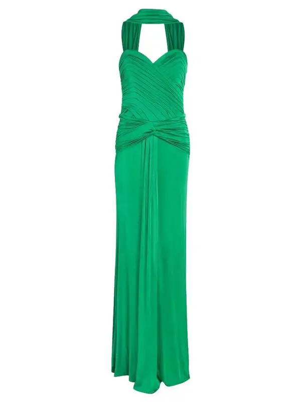 The Arrivals Amanda Ruched Halterneck Maxi Dress - Green