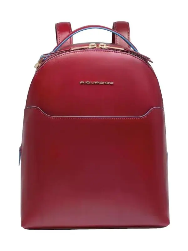 PIQUADRO Leather Backpack With Logo Plaque - Red