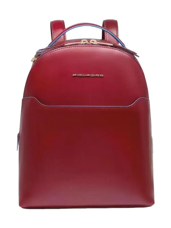 PIQUADRO Leather Backpack With Logo Plaque - Red