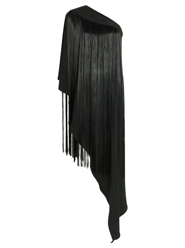 The Arrivals Fringe-detailed Asymmetric Dress - Black
