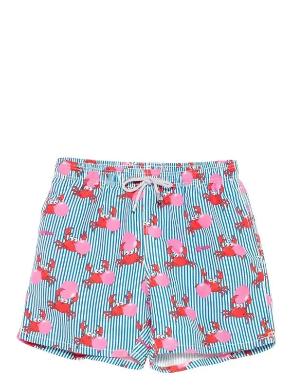 MC2 SAINT BARTH Striped Crab-print Swim Shorts - Blue