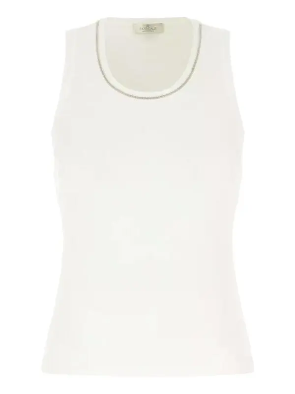PANICALE Embellished Ribbed Top - White
