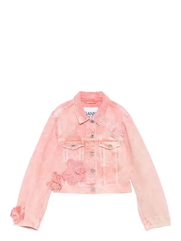 GANNI Floral-appliqué Denim Trucker Jacket - Pink