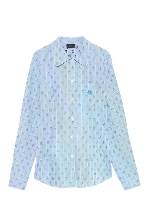 Etro Pegasus-embroidered Striped Shirt - Blue