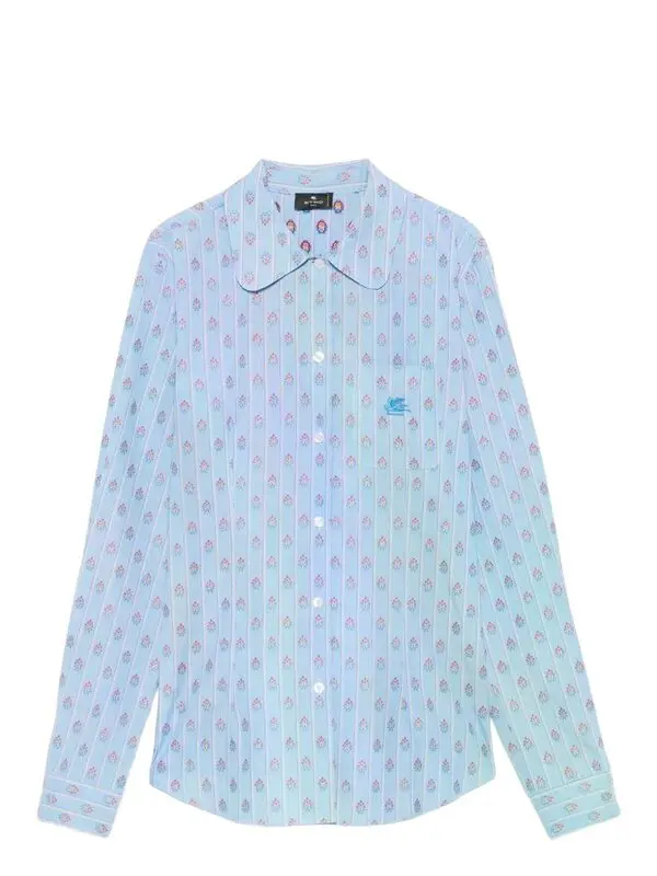 Etro Pegasus-embroidered Striped Shirt - Blue