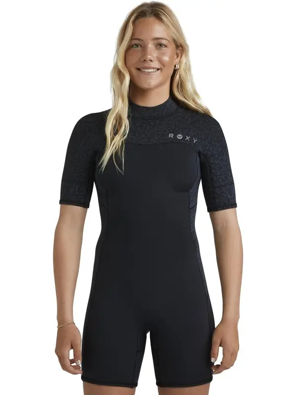 Roxy 2mm Swell Natural Back Zip Short Sleeve Wetsuit - Animal Print
