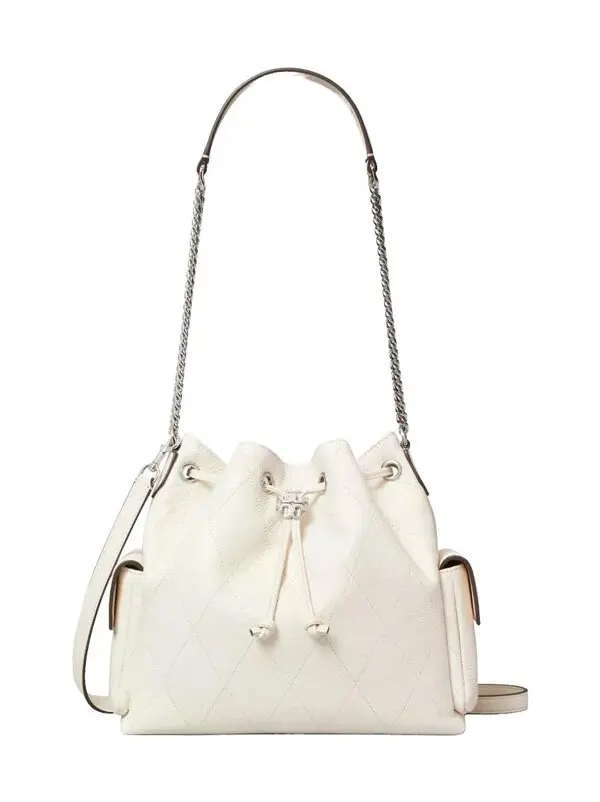 Tory Burch Quilted Drawstring Shoulder Bag - White