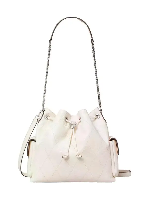 Tory Burch Quilted Drawstring Shoulder Bag - White