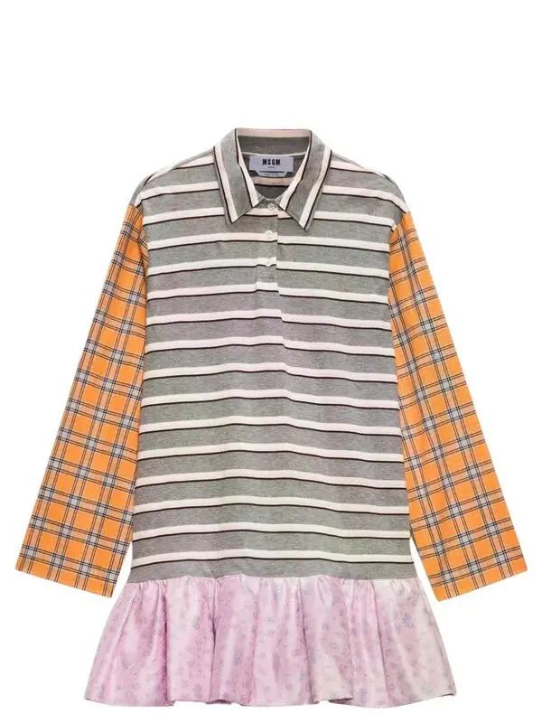 MSGM Striped Check Panel Mini Dress - Grey