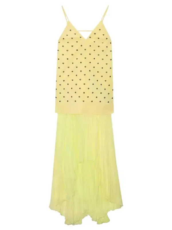 MSGM Pleated Studded Maxi Dress - Yellow