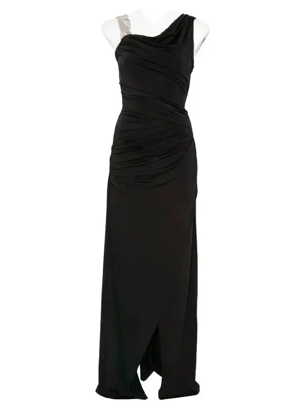 Amen Crystal-embellished Ruched Maxi Dress - Black