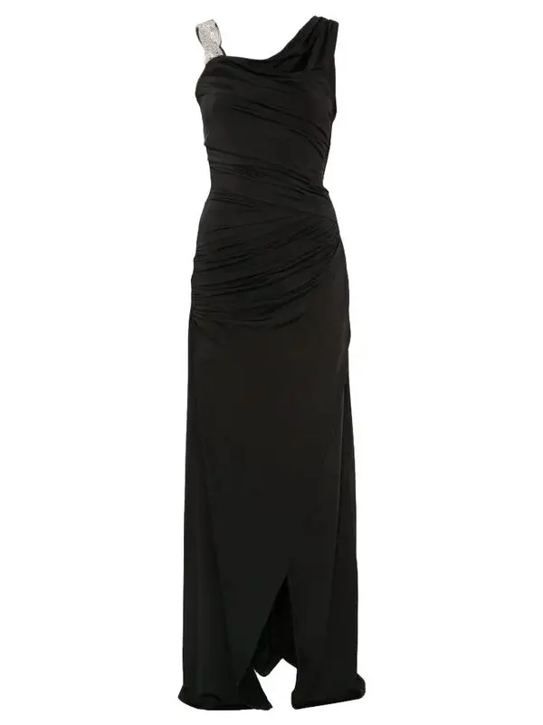 Amen Crystal-embellished Ruched Maxi Dress - Black