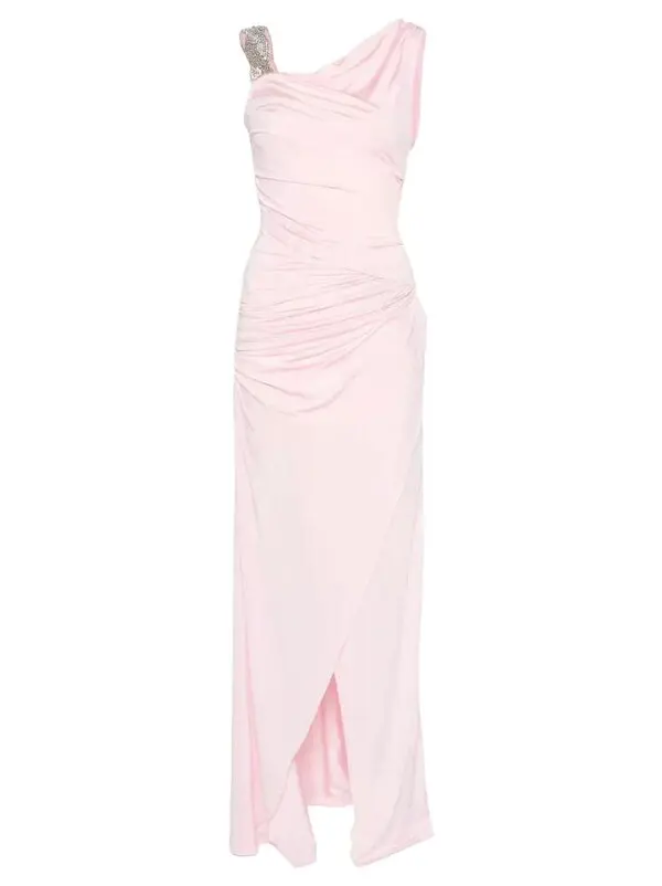 Amen Ruched Crystal-embellished Asymmetric Maxi Dress - Pink