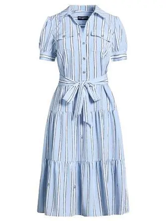 Karl Lagerfeld Striped Belted Midi Shirt Dress - Blue