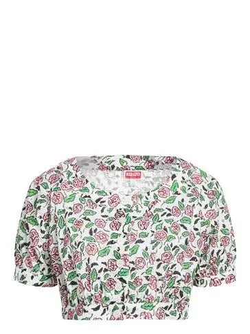 Kenzo Cotton Shirt With Broderie Anglaise And Floral Print - White
