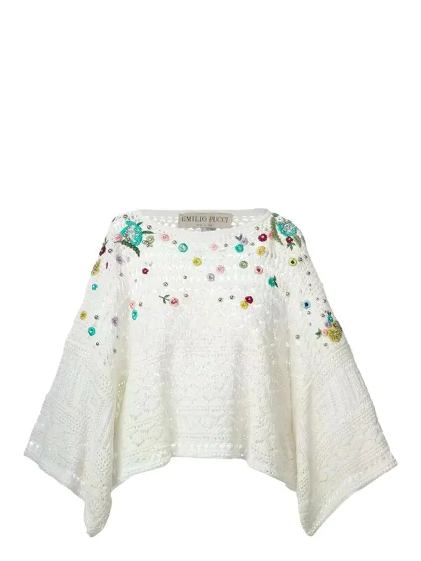 Emilio Pucci Embroidered Crochet Poncho - White