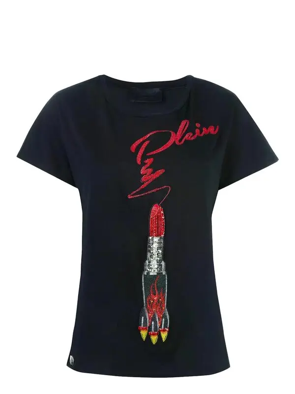 Philipp Plein Lipstick Embellished T-shirt - Black