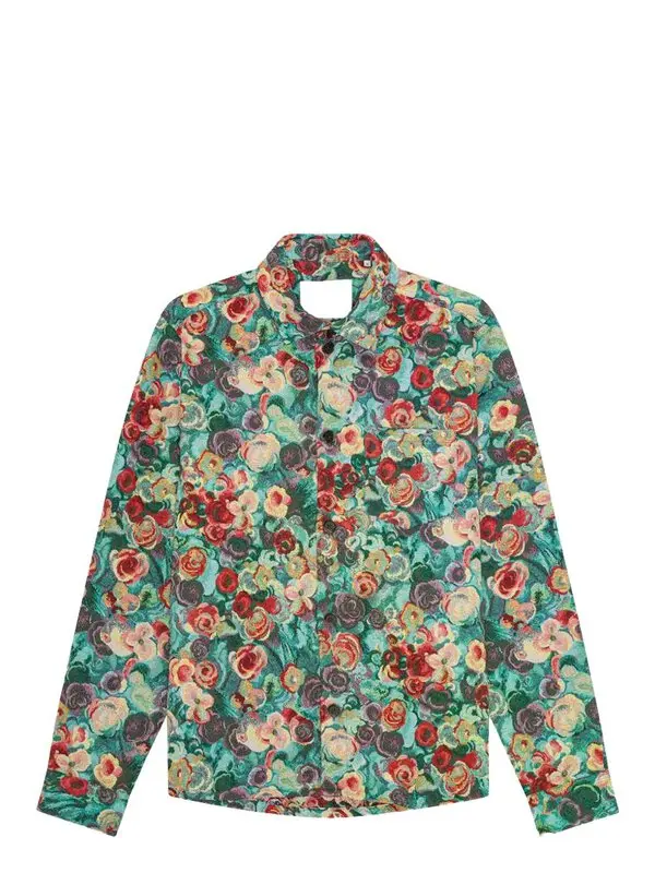 LES DEUX Floral-print Shirt Jacket - Blue