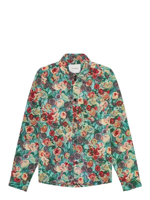 LES DEUX Floral-print Shirt Jacket - Blue