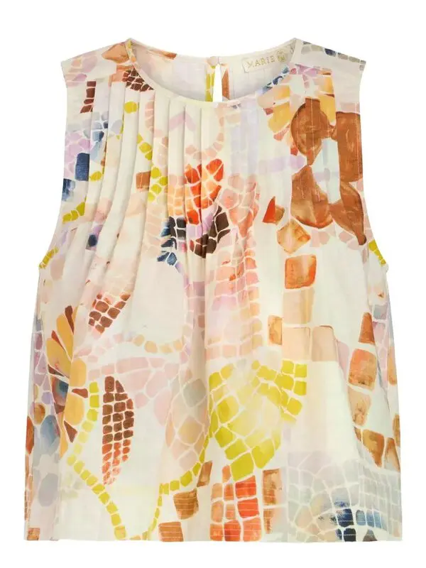 MARIE OLIVER Letta Mosaic-print Pleated Top - Neutrals