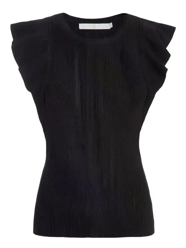 MARIE OLIVER Rory Ruffle-trim Ribbed Top - Black