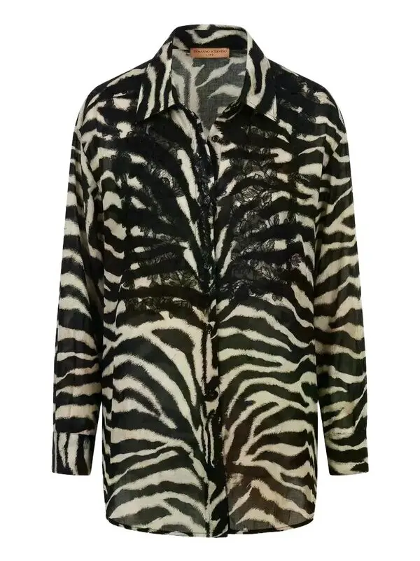 Ermanno Scervino Zebra-print Lace-embroidered Shirt - Neutrals