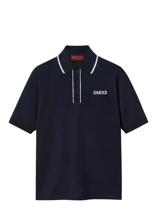 Gucci Logo-print Piqué Polo Shirt - Blue