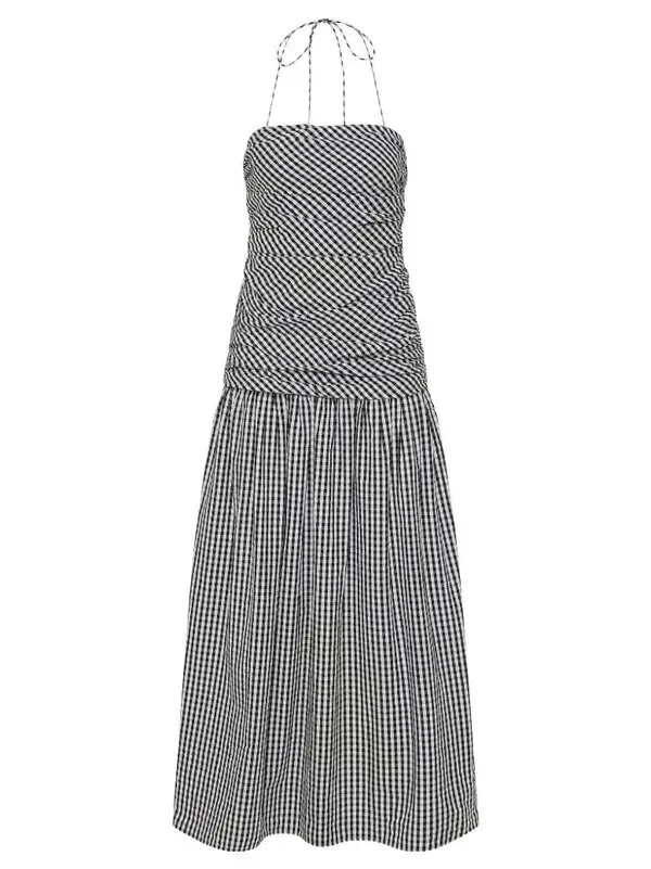 Faithfull The Brand Vento Ruched Gingham Midi Dress - Black