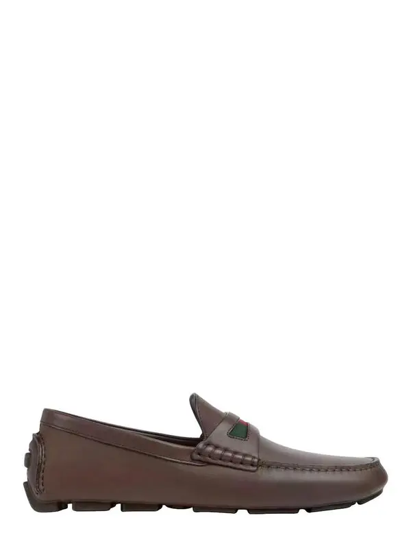 Gucci Web-stripe Leather Loafers - Brown