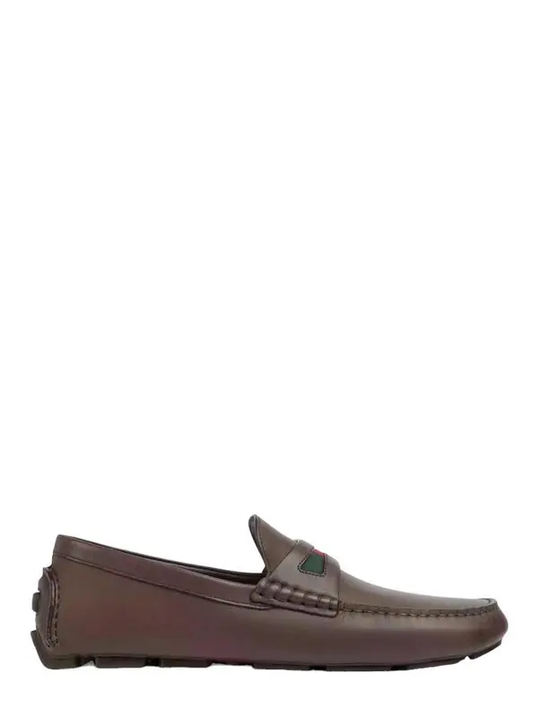 Gucci Web-stripe Leather Loafers - Brown