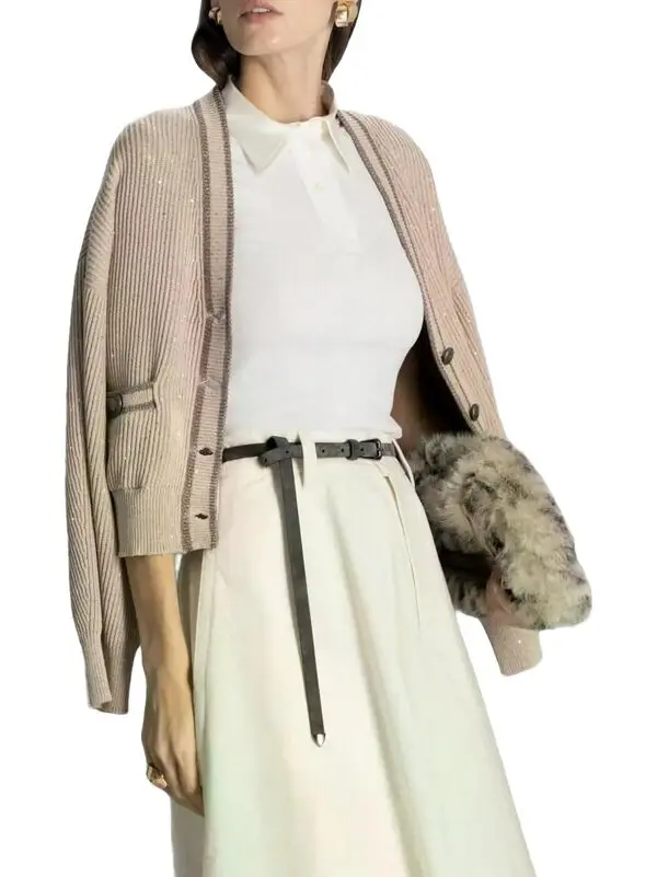 Brunello Cucinelli Sequin-embellished Ribbed Cardigan - Neutrals