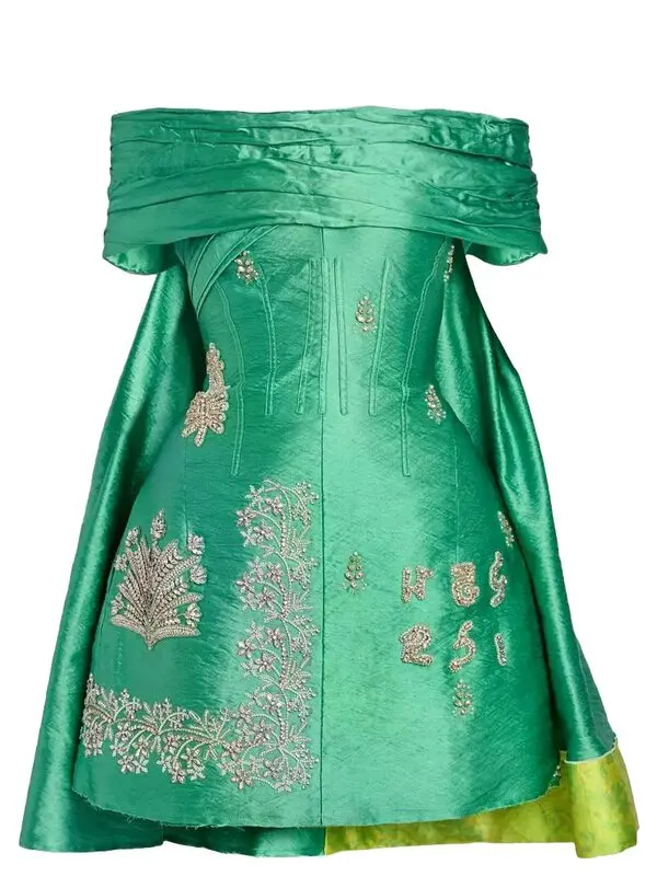 Erdem Embellished Off-the-shoulder Mini Dress - Green