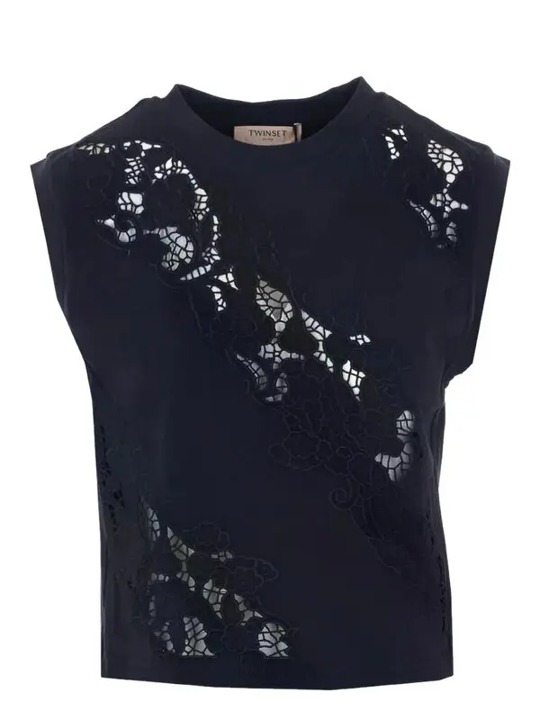 TWINSET Floral-embroidered T-shirt - Blue